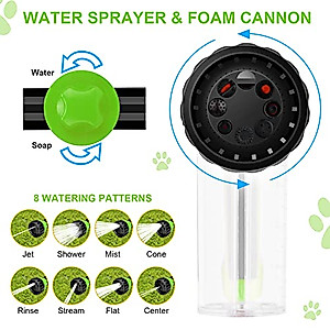 Pup Jet Dog Wash 7 Pieces Pet Bathing Tool Set Include Hose Nozzle Foam Sprayer with Connectors, Dog Rubber Comb Brush and Wash Mitt, for Showering Pet, Car Wash and Watering Plants Green