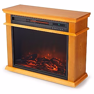 LifeSmart 1500 Watt Portable Electric Infrared Quartz Fireplace Heater for Indoor Use with 3 Heating Elements and Remote Control, Brown