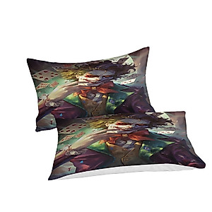 Joker Playing Card 3D Printedmagical Characters Bedding Set Quilt Cover Duvet Cover Comforter Covers with Pillowcases Microfiber 3 Pieces for Childrens And Adults with Zipper Closure Twin（173x218cm）