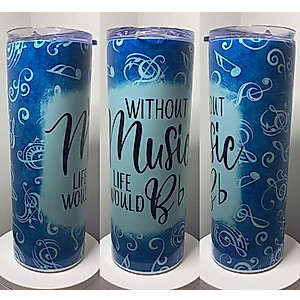 Life without Music Skinny Tumbler, Skinny Tall Tumbler Stainless Steel Vacuum Insulated Travel Mug Cup With Straw, Music Lovers Gift Party Gift (20 oz)