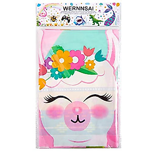 WERNNSAI Llama Table Cover - 108'' x 54'' Party Disposable Plastic Tablecloth Alpaca Lama Party Supplies for Kids Girls Pink Birthday Party Decorations