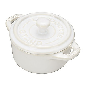 STAUB Ceramics Mini Round Cocotte Set, 3-piece, Rustic Ivory