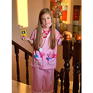 lontakids Kids Animal Doctor Role Play Costume Veterinarian Pretend Play Dress Up Set with Medical Kit (6-8 Years, Pink)