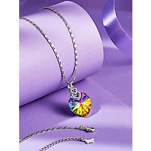 PLATO H 3 Heart Rainbow Crystal Necklace for Women Anniversary Day Gifts for her Pendant Crystal Jewelry Necklace for Girl Wedding Gifts for Mother's Day Valentine’s Day Birthday