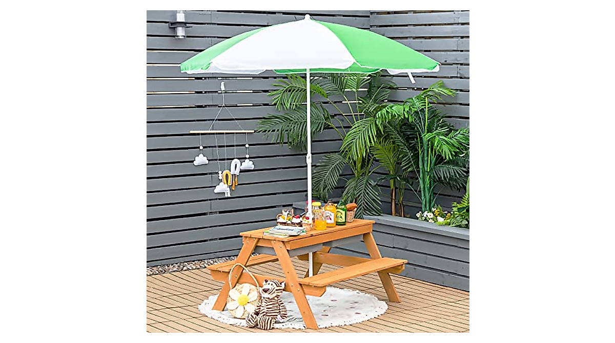 HONEY JOY Kids Picnic Table, 4 in 1 Cedar Wooden Sand & Water Table w ...