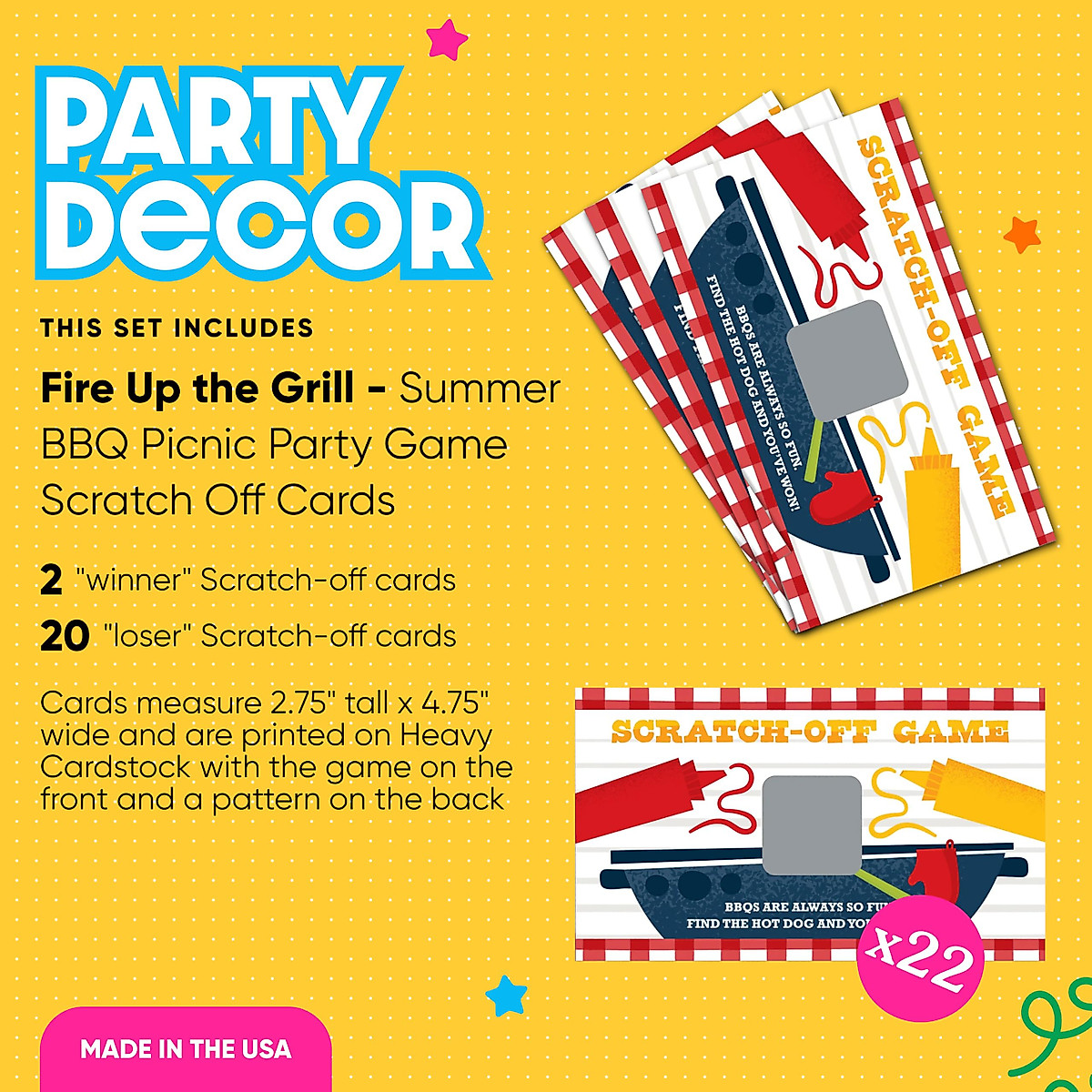 Big Dot of Happiness Fire Up the Grill - Summer BBQ Picnic Party Game Scratch Off Cards - 22 Count