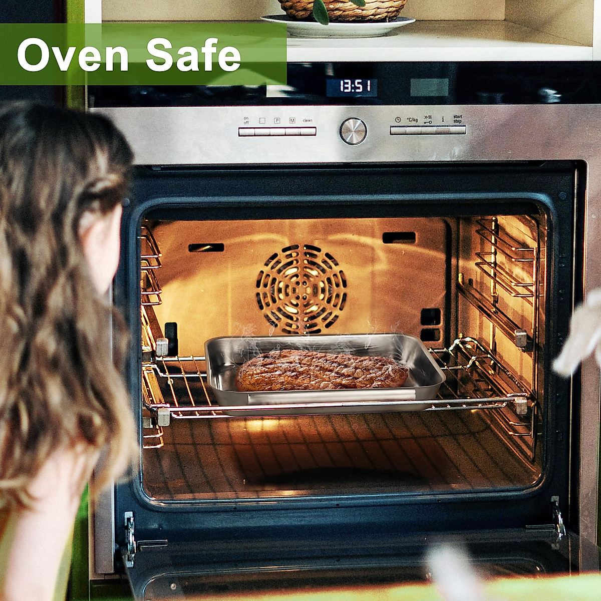 HULISEN Breading Trays Set of 3, Large Stainless Steel Breading Pans for Dredging Chicken Breasts and Marinating Meat, Interlocking Food Prep Trays for Coating Fish and Breadcrumb Dishes, Oven Safe