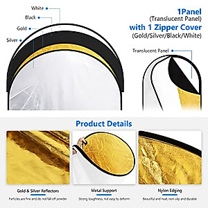 Neewer 5 in 1 Portable Round Collapsible Multi Disc Photography Lighting Reflector 24x36 inches/60x90centimeters with Carrying Case for Photo Studio Shooting