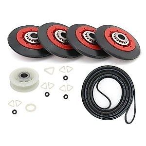 Dryer Repair Kit Drum Rollers Belt Idler Pulley Replace For Whirlpool WGD5610XW1 WGD5610XW2 WGD5620HW0 WGD5620HW1 WGD5700AC0 WGD5700AC1 WGD5700XL0 WGD5700XL1 WGD5700XW0 WGD5700XW1 WGD5800BC0