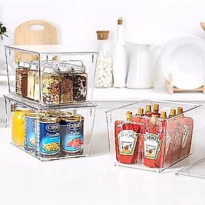 Vtopmart 4 Pack Clear Stackable Storage Bins with Lids, Large Plastic Containers with Handle for Pantry Organization and Storage,Perfect for Kitchen, Fridge, Cabinet, Bathroom Organizer