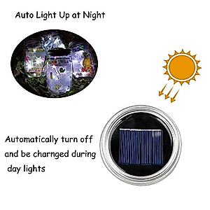 YJFWAL Solar Mason lid Light,8 Pack 30Led Mason jar Fairy Lights,Including 8 Hangers and 2 PCS Fairy Decor PVC (Jars Not Included), Best for Courtyard Garden, Interior Decora (Cool White)