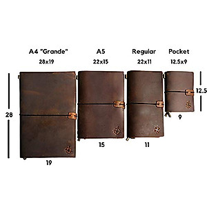 WANDERINGS Large Leather Journal - The Grande Refillable Travelers Notebook - Perfect for Writing, Sketching, Scrapbooks, Travelers, Extra Large, Blank Inserts 11x7.5 inches