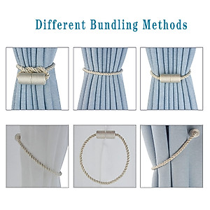 Hangtty Magnetic Curtain Tiebacks 2 Pack Beige Curtain Rope Tieback Curtain Holders for Drapes Modern Tie Backs Decorative Curtain Holdbacks