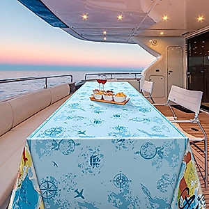 Frienda 3 Pcs Adventure Awaits Tablecloth Bon Voyage World Map Tablecloth Plastic Adventure Disposable Table Cover for Travel Retirement Wedding Graduation, 108 x 54 Inches, Blue