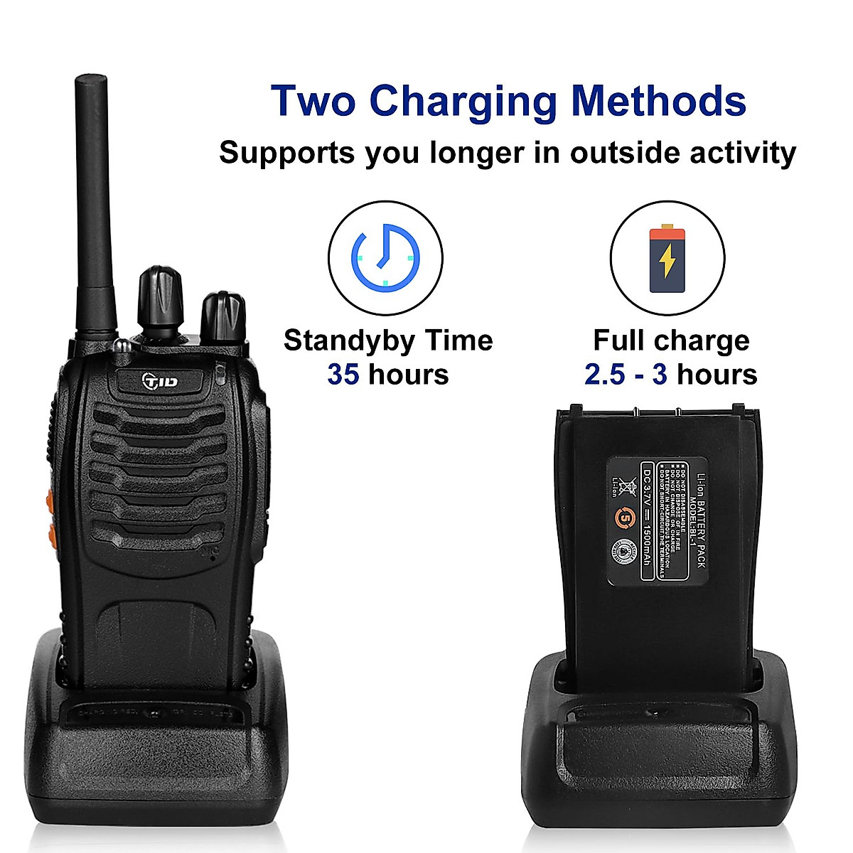TIDRADIO TD-V2 Walkie Talkies for Adults Long Range, Frequency Copy, Rechargeable Two Way Radio Earpiece with MIC,16 Channels Handheld Walkie-Walkie for Kids(2 Pack, Black)