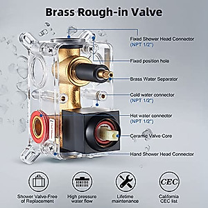 Cobbe 12 Inch Shower System, Black Shower Faucets Sets Complete with Valve High Pressure Rain Shower Head, Bathroom Mixer Shower Set Wall Mounted Matte Black (Faucet Rough-in Valve Body and Trim)