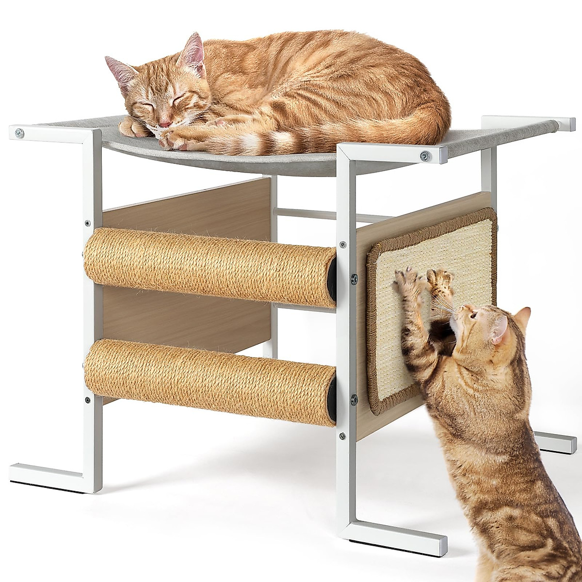 Lomivra Elevated Cat Bed with Cat Scratching Post and Cat Scratcher,Cat Bed for Desk,Small Cat Tree Tower Stand,Cute Cat Condo for Kittens Medium Cats for Small Space