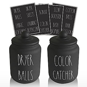 Laundry Room Organization Jars with Labels, Glass Containers for Laundry Detergent Laundry Powder, Farmhouse Laundry Pods Storage Organizers, Laundry Soap Dispenser, Scent Booster Holder(Black)