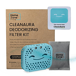 Home Zone Living CleanAura Deodorizing Filter Kit with Charcoal Filter Bag and Magnetic Sticker, Helps Eliminate Odor at Home