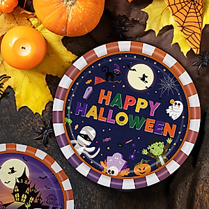Fesciory 96 Pcs Halloween Party Plates and Napkins Forks Supplies, Disposable Paper Dessert Tableware Happy Birthday Halloween Decorations Favors Set, Serves 24 Guests