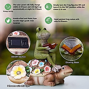 Nacome Solar Frog Riding Turtle for Garden Decor - Outdoor Statues for Patio,Yard,Balcony Ornament,Turtle Gifts for Women/Mom/Grandma,Mom's Best Gift