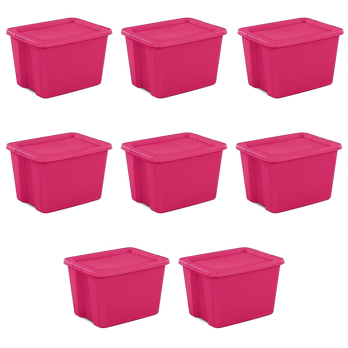 18 Gallon Plastic Storage Tote Box,Storage Bin Tote Organizing Container With Durable Lid, Stackable and Nestable Snap Lid Plastic Storage Bin,Fuchsia Burst,Set of 8