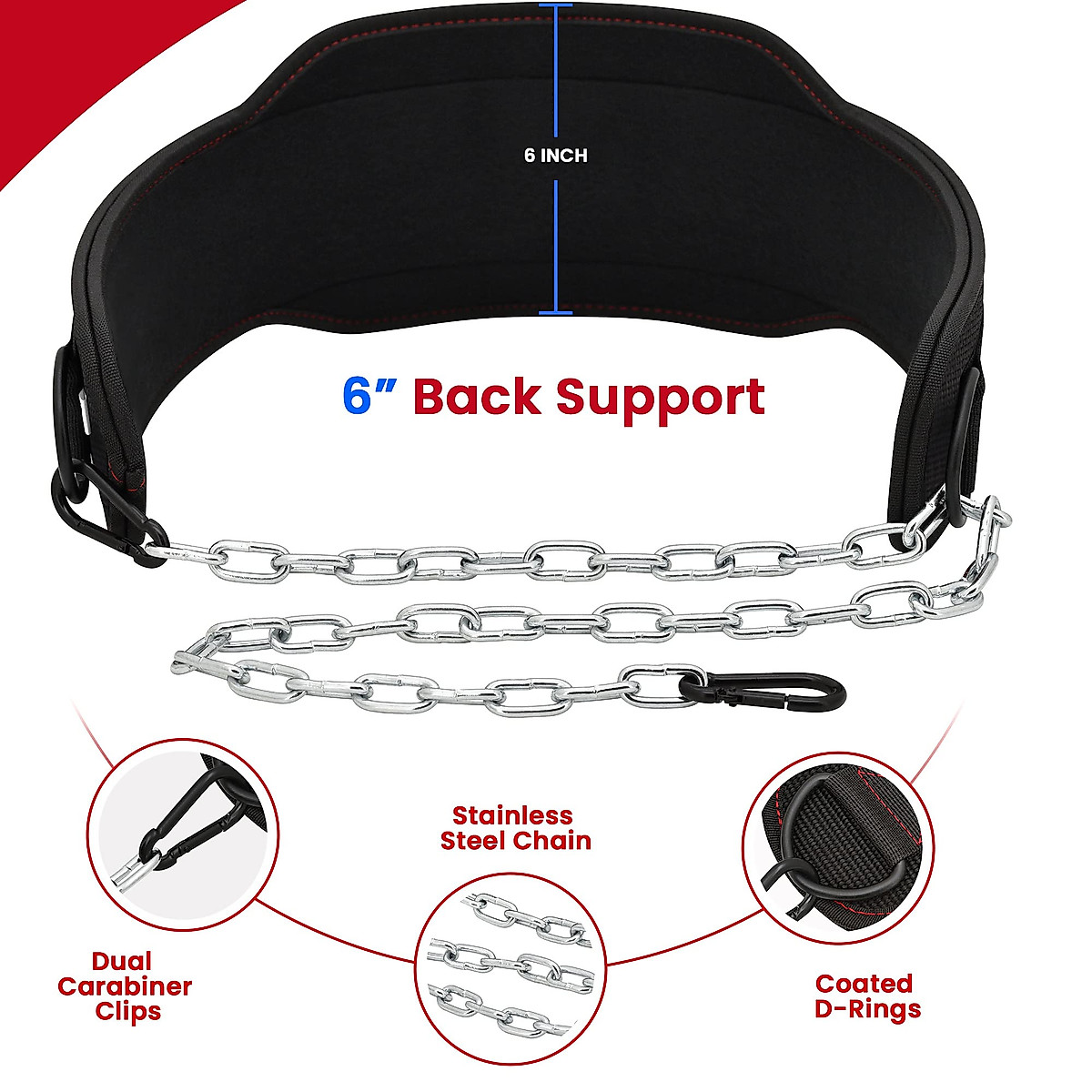 RDX Dip Belt for Weight Lifting, Heavy Duty 36 Inch Adjustable Steel Chain, Dipping Belt Chin Pull Ups Gym Training Bodybuilding Powerlifting Fitness Workout, 6” Padded Neoprene Back Support Men Women