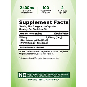 Nature's Truth Bilberry Fruit Extract Capsules | 2400mg | 100 Count | Non-GMO & Gluten Free Supplement