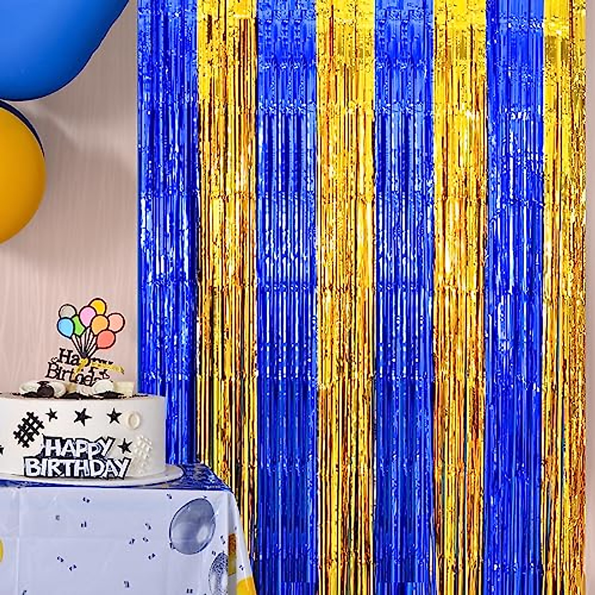 LOLStar 2 Pack Navy Blue and Gold Party Decorations, 3.3x6.6 ft Foil Fringe Curtains, Tinsel Backdrop, Graduation Photo Booth Prop Streamer Backdrop for Birthdays, Showers, Retirement, Graduations