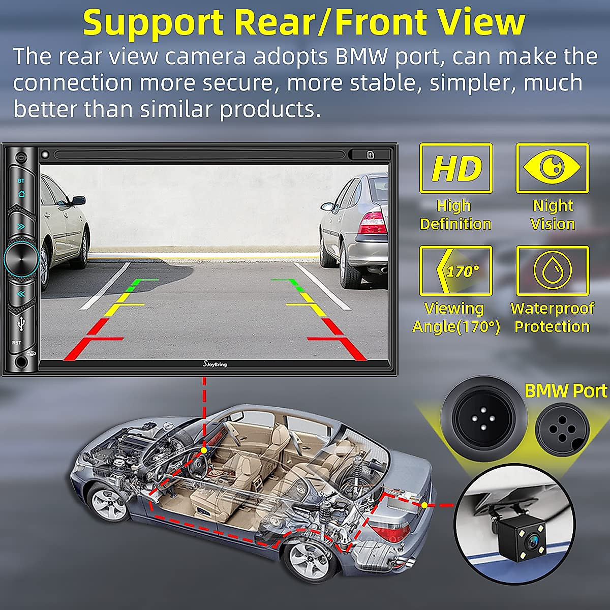 Double Din Car Stereo with Mirror Link for iOS & Android, 7" Full HD Capacitive Touchscreen Carplay, Support Backup/Front Camera, Bluetooth 5.0, Steering Wheel, AM/FM Car Audio Receivers