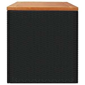 vidaXL Patio Storage Box/Bench - Black Poly Rattan - Acacia Wood Top 86.6"x19.7"x21.3" - Water-Resistant Bag for Garden, Patio, Deck