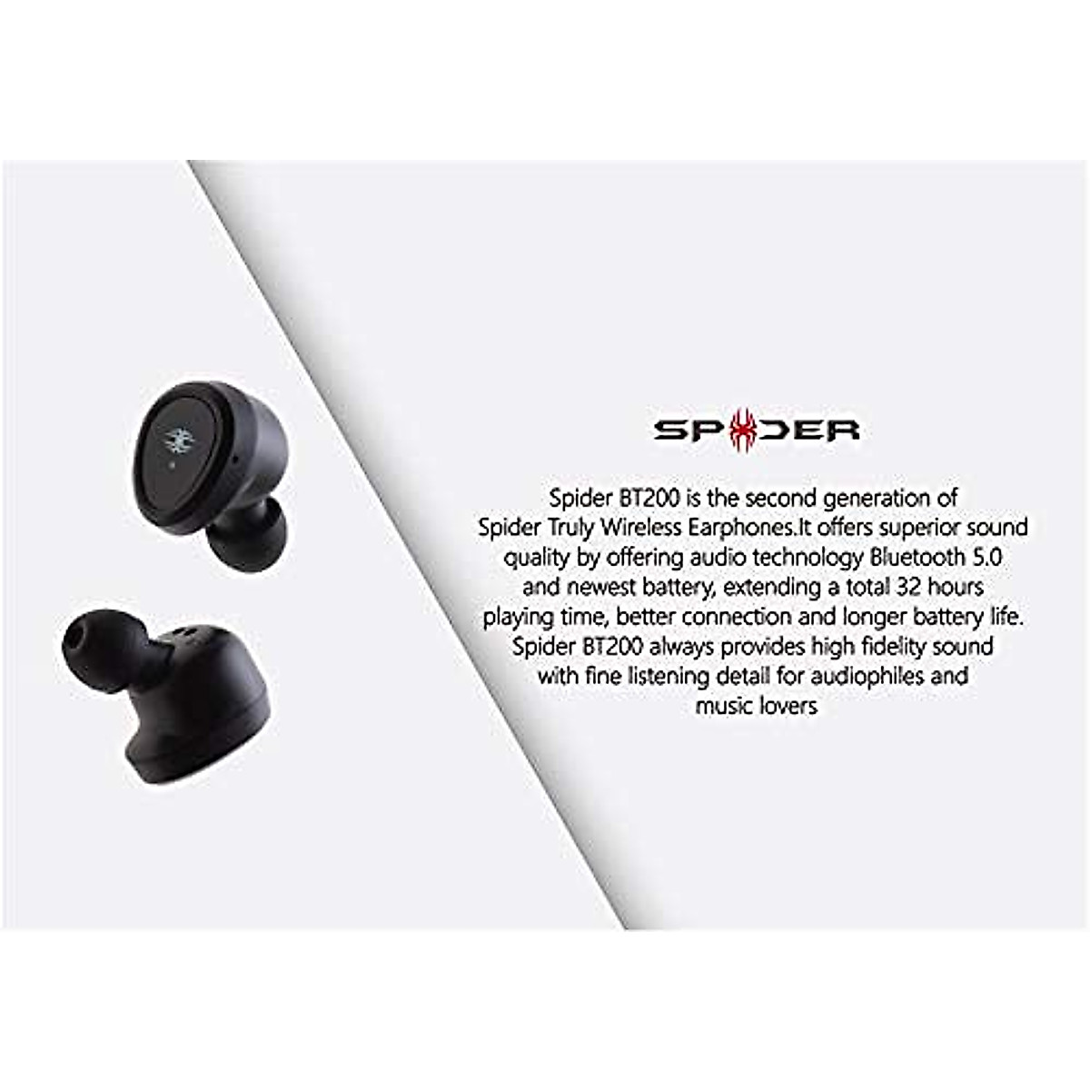 Spider Truly Wireless Bluetooth Earphones BT200, Black, A-EMIC-BT200
