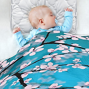Plum Cherry Blossom Cotton Baby Blanket 30" x 40" Warm Soft Breathable Muslin Swaddle Blankets for Toddler Boys Girls Nursery Receiving Wraps