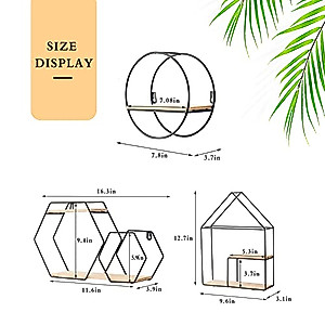 Floating Shelves Wall Mounted Hanging Hexagon Shelf Rustic Farmhouse Storage Shelves for Wall Decor,Modern Metal Bracket Wood Shelf for Bedroom Living Room Bathroom Kitchen and Office (House shape)