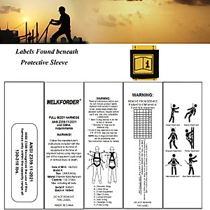WELKFORDER 3D-Ring Industrial Fall Protection Safety Harness ANSI/ASSE Z359.11-2021 Compliant Full Body Personal Protection Equipment 3-Point Adjustment Universal 310 lbs
