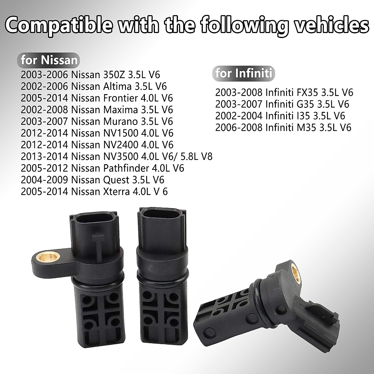 3Pcs Camshaft Position Sensor - Fits 3.5L, 4.0L V6 Nissan Altima, Murano, Maxima, 350Z, Quest, Pathfinder, Infiniti FX35, G35, QX45, M35 - Replaces 23731-AL61A, 237316J90B, 23731-AL61C