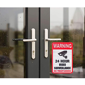 5-Pack Video Surveillance Sign Stickers, Self-Adhesive Vinyl Decal Camera Alarm System Stickers, 24 Hour Security Warning Signs, Reflective Private Property No Trespassing Sign, Indoor & Outdoor Use.