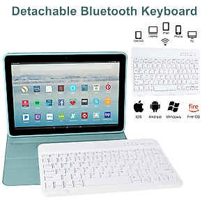 Keyboard Case for Kindle Fire HD 10 and Fire HD 10 Plus Tablet (2021 Release 11th Generation) Slim Smart Cover with Detachable Bluetooth Keyboard for Fire HD 10 & HD 10 Plus