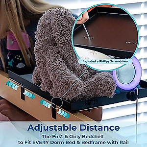 Premium Steel Bedside Shelf, Bunk Bed Shelf Organizer for Top Bunk Clip On Nightstand for College Dorm Loft Bed Bedside Shelf Tray for Kids with Cupholder, Hooks, Cable Organizer (Clamp, Black)