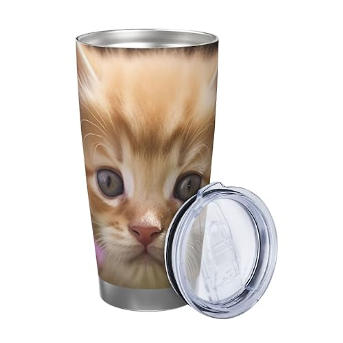 Cute Cat Tumbler with Lid and Straw 20oz Stainless Steel Car Cup for Hot and Cold Drinks, Double Wall Insulated Travel Coffee Mug Reusable Drink Thermos Cup Birthday Gifts
