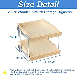 LOVMOR 2 Tier Pull Slide out Cabinet Organizer 19½"W x 21" D,Cabinet Drawer Organizer with U Bracket,Slide out Pantry Shelves with Full Extension Rail Slide, Pull out Drawer for Kitchen Cabinet