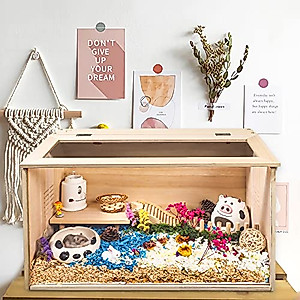 PStarDMoon Hamster Wooden Cage, Upper Door Design, Acrylic Transparent and Visible Hamster Cage Suitable for Small Hamster Syrian Dwarf Hamsters Degus Mice or Other Similar（23.6''X11.8''X15.7''