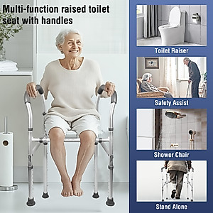 Raised Toilet Seat with Handles, Width & Height Adjustable Raised Toilet Seat, FSA/HSA Eligible 400lb Armrests & Wide Seat, Standard Raised Toilet Seat for Seniors, Pregnant, Handicap, Fit Any Toilet