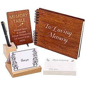 Funeral Guest Book Alternatives for Memorial Service Sign-in Memorial Books for Celebration of Life Include 4x6 Inch Thank You Cards with Envelopes Share A Memory Cards Wooden Table Sign (Brown)