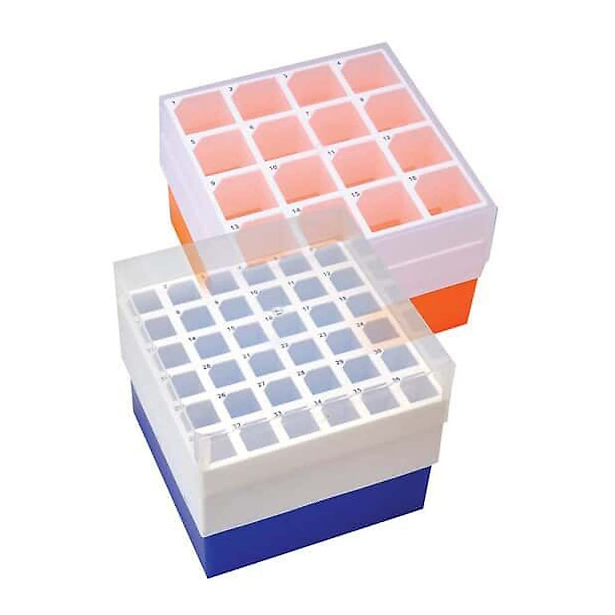 Argos R0015 Blue Polypropylene 36 Place Centrifuge Tube Freezer Storage Box with Clear Lid for 15mL Centrifuge Tubes, 5-3/4" Length x 5-3/4" Width x 4-7/8" Height (Pack of 2)