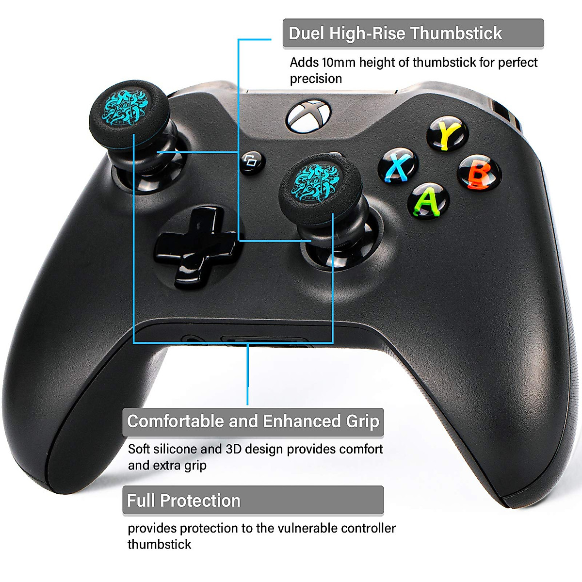 Playrealm FPS Thumbstick Extender & Printing Rubber Silicone Grip Cover 2 Sets for Xbox Series X/S & Xbox One Controller(Deep Sea Demon Tentacle)