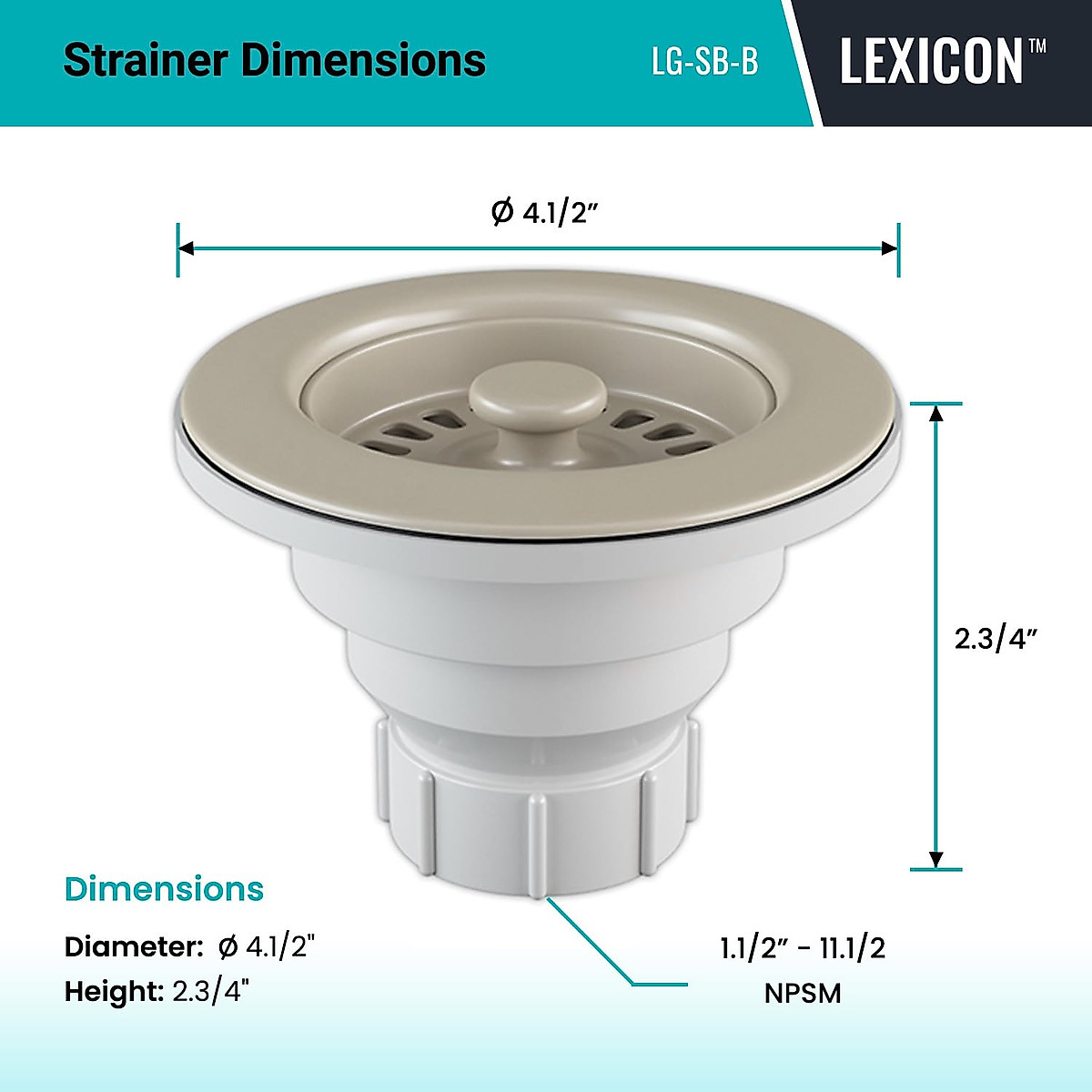Lexicon Kitchen Sink Color Matched Strainer with Beige Finish, Fits 3.5 Inch Drain Hole LG-SB-B