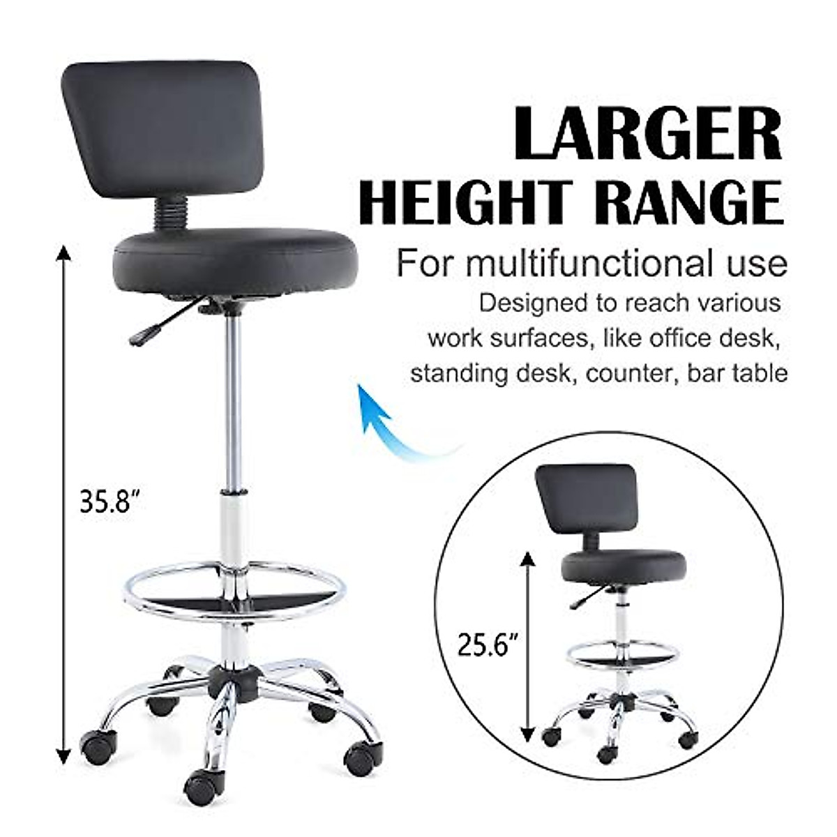 Ergonomic Adjustable Drafting Chair & Swivel Rolling Stool