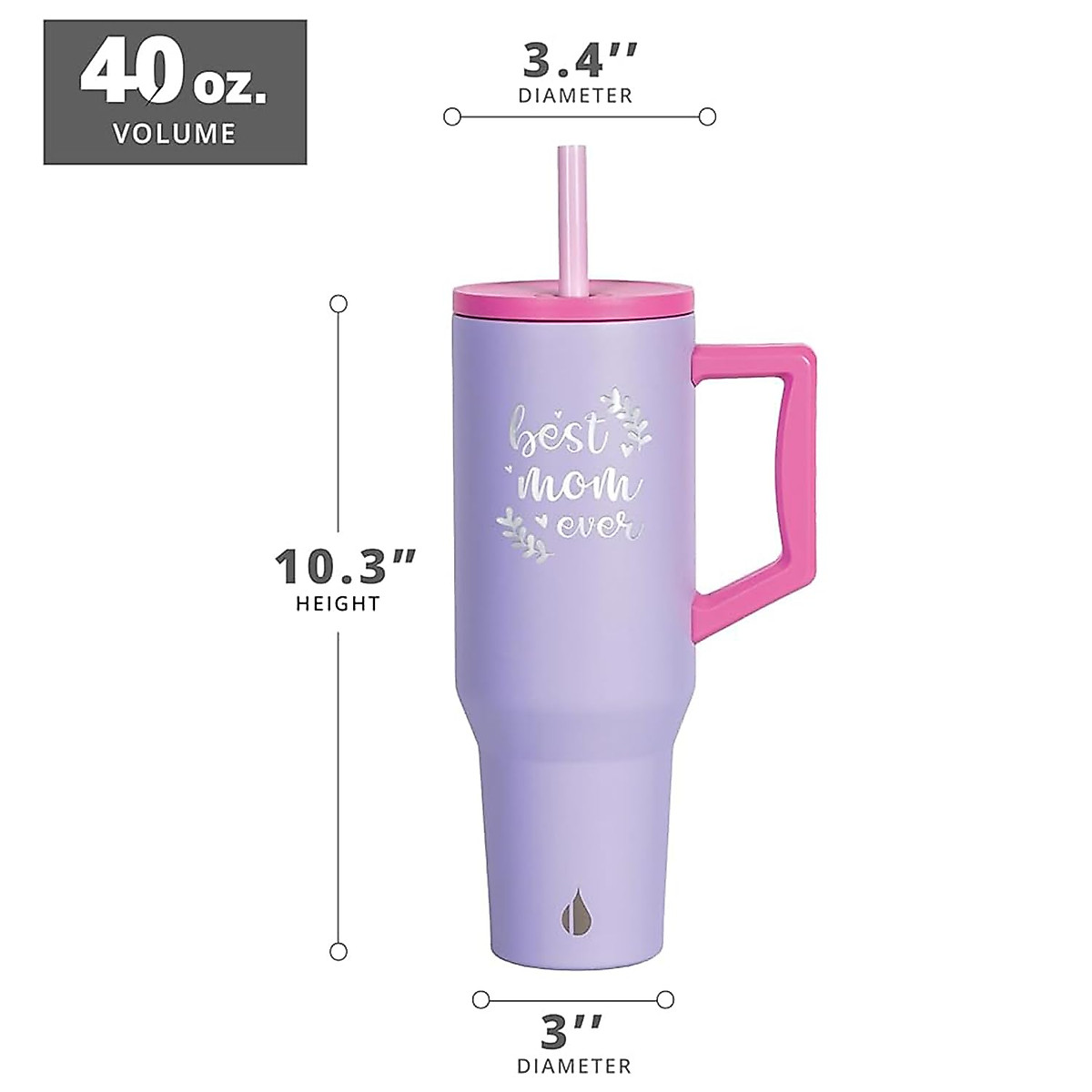 Best Mom Ever Valentine Tumbler for Her - Insulated Travel Tumbler with Handle, Lid and Straw - Gift for Mom & Mother In Law on Valentine's Day, Birthday & Mother’s Day - 40oz Commuter - Lilac Tie Dye