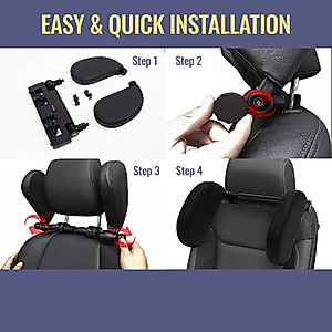 Car Seat Headrest Pillow, Head, Neck & Shoulder Support Cushion for Sleeping in The Car, Adjustable Height Cotton Car Travel Pillow for Kids & Adults, Long Distance Drives, Weatherproof - Black